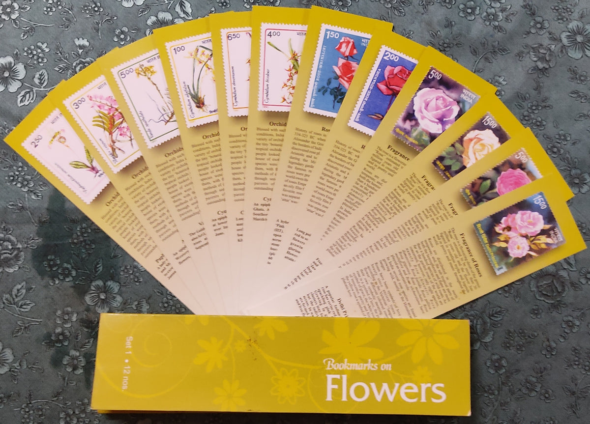 India Post Flower Stamp Printed Set of 12 Bookmarks no.1| Phil India Stamps